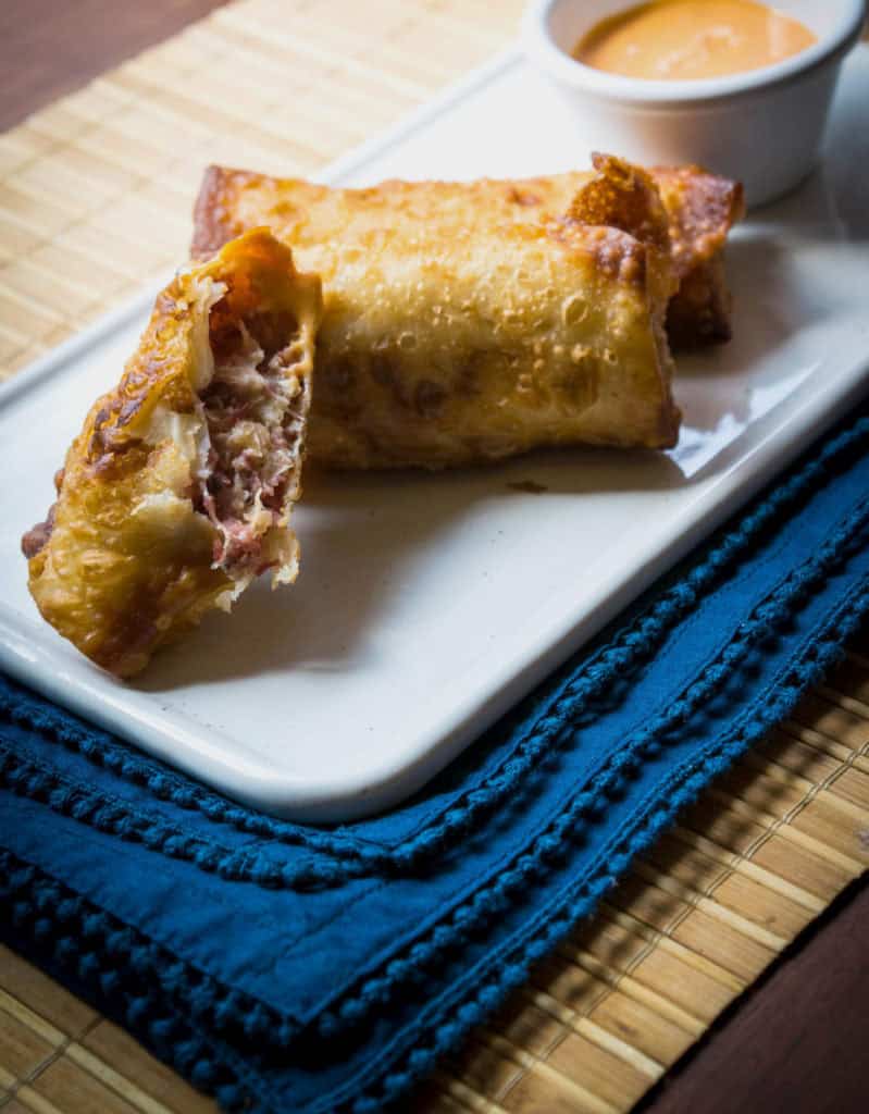 Reuben Egg Rolls with Bacon & Beer Sauerkraut - Jawns I Cooked