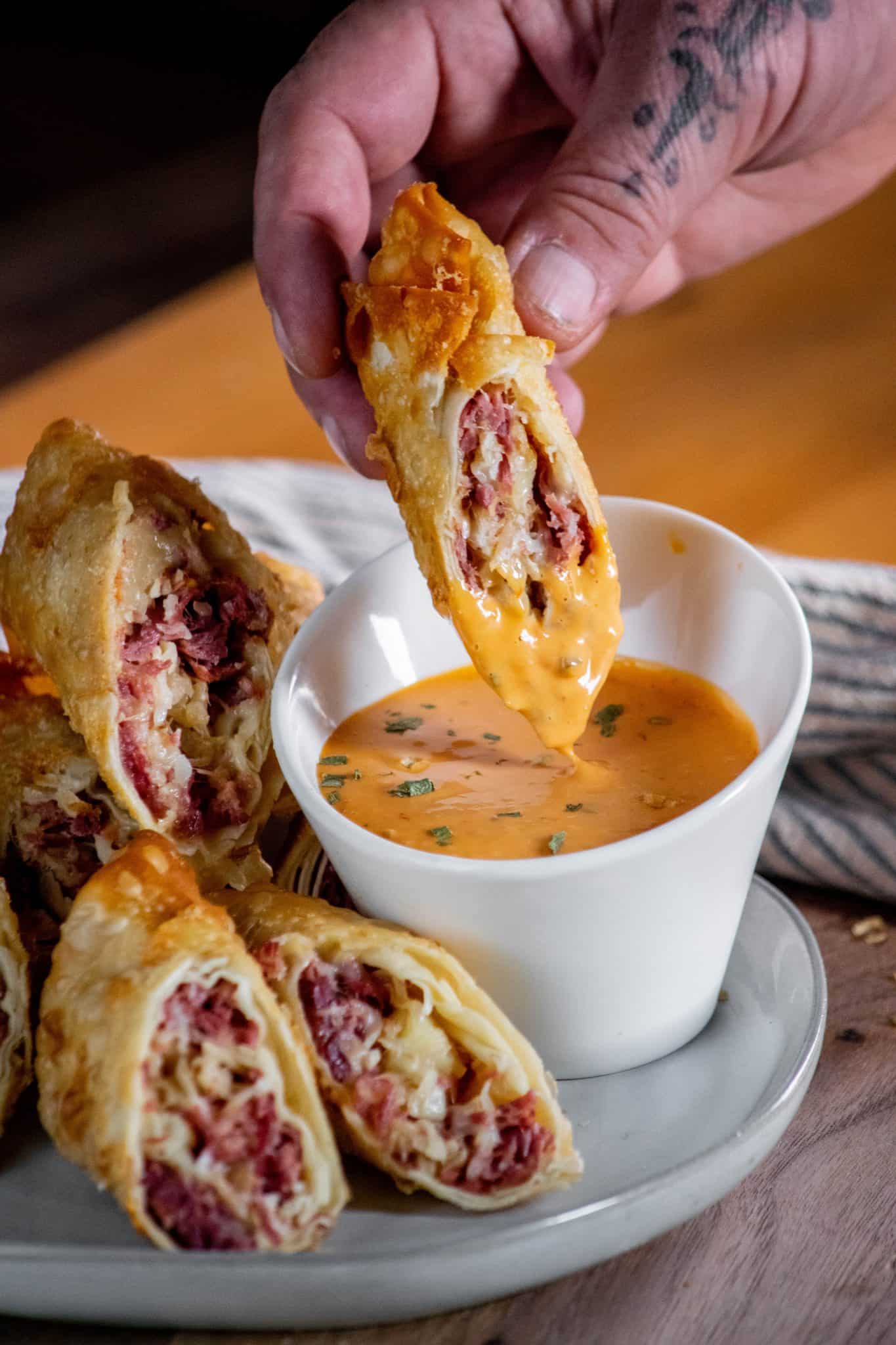 Easy Reuben Egg Rolls with Bacon Beer Sauerkraut : Jawns I Cooked
