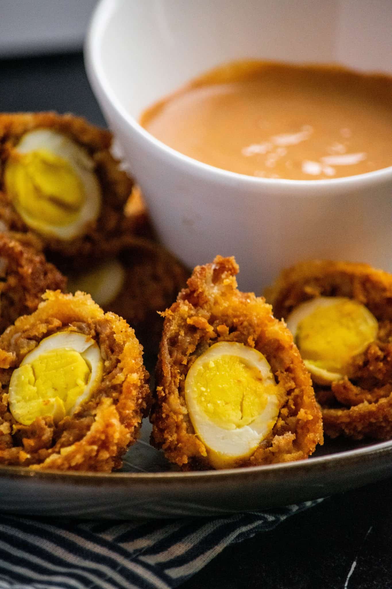 Quail Egg Scotch Eggs with Harissa Dip : Jawns I Cooked