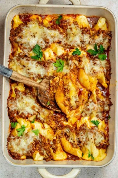 Cheesy Stuffed Shells with Ground Beef Meat Sauce : Jawns I Cooked