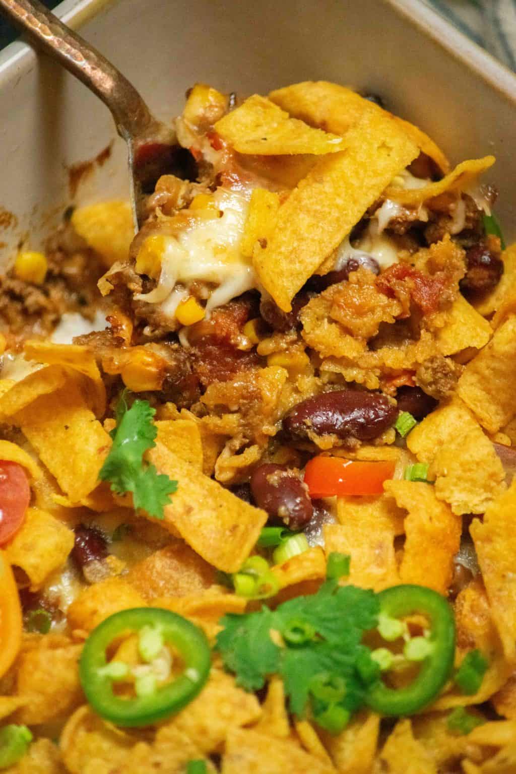 Easy Ground Beef Chili Frito Pie Casserole Recipe : Jawns I Cooked